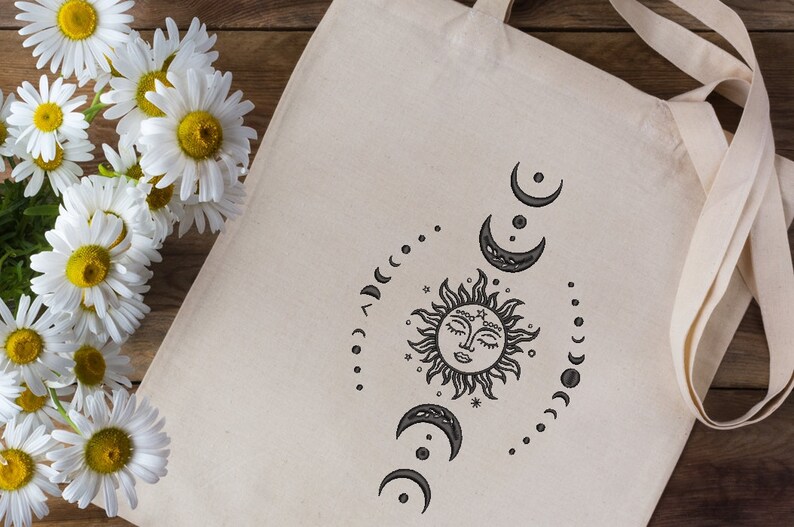 Sun and Moon Embroidery Design: Mystical Moon Phase Pattern (4 Sizes ...