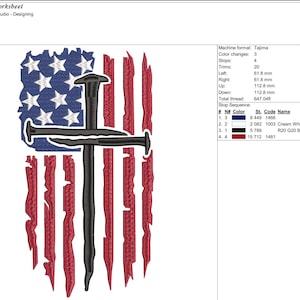 American Flag Cross Embroidery Design: Veteran Army, Christian (digital ...