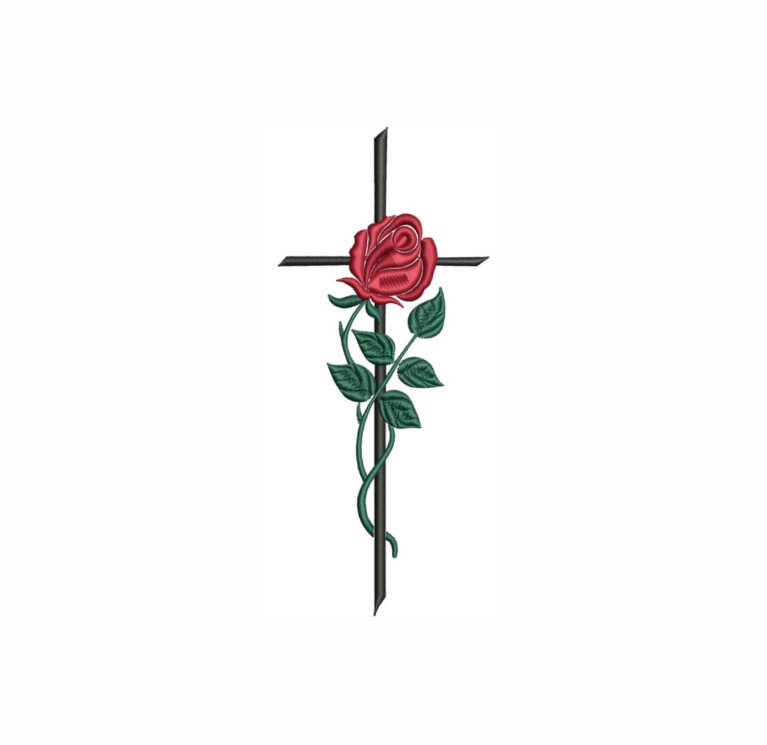 Cross With Rose Machine Embroidery Design, Jesus Christian, Cross ...