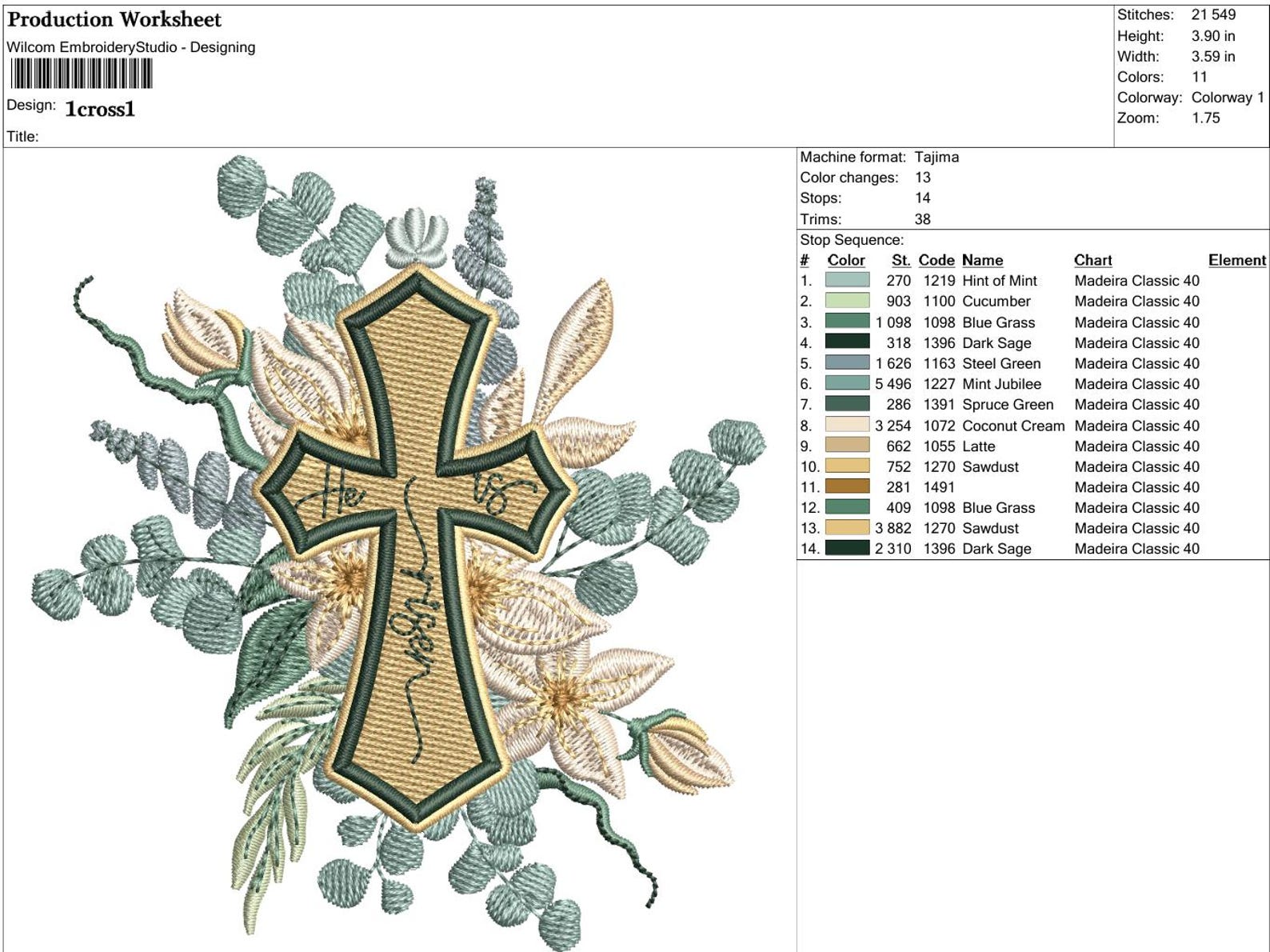 Floral Cross Machine Embroidery Design: Easter, He is Risen (digital ...