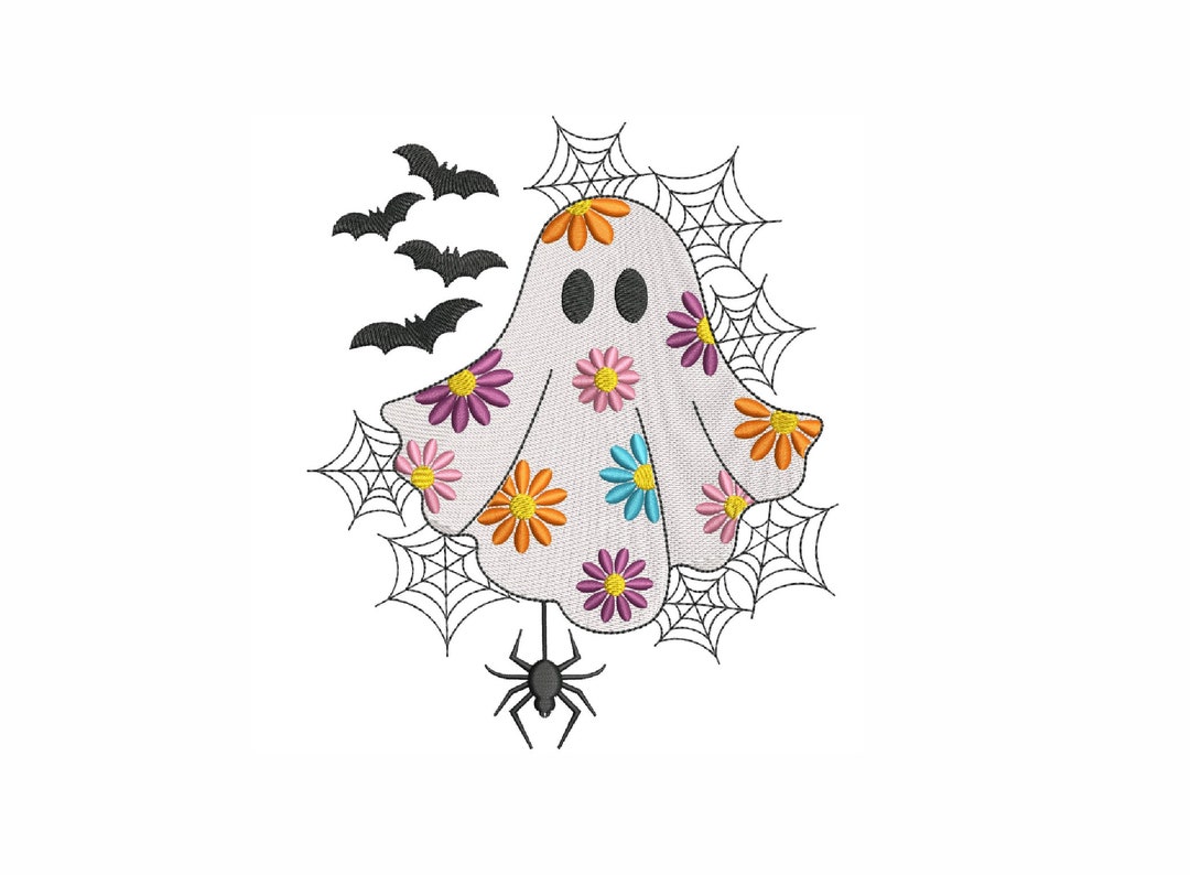 Ghost With Flower Embroidery Design, Halloween Embroidery, 4 Sizes ...