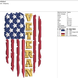 Veteran Flag Embroidery Design: Patriotic USA (machine Embroidery ...