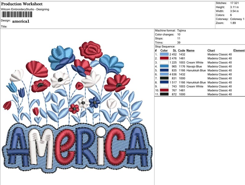 Floral America Machine Embroidery Design: Patriotic 4th of July (4 ...