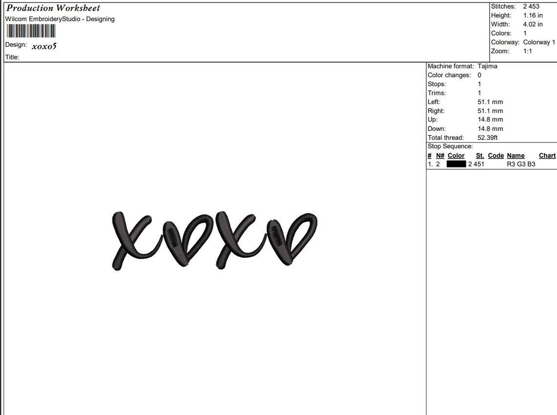 XOXO Embroidery Design, Hugs and Kisses Pattern (5 Sizes) (instant ...