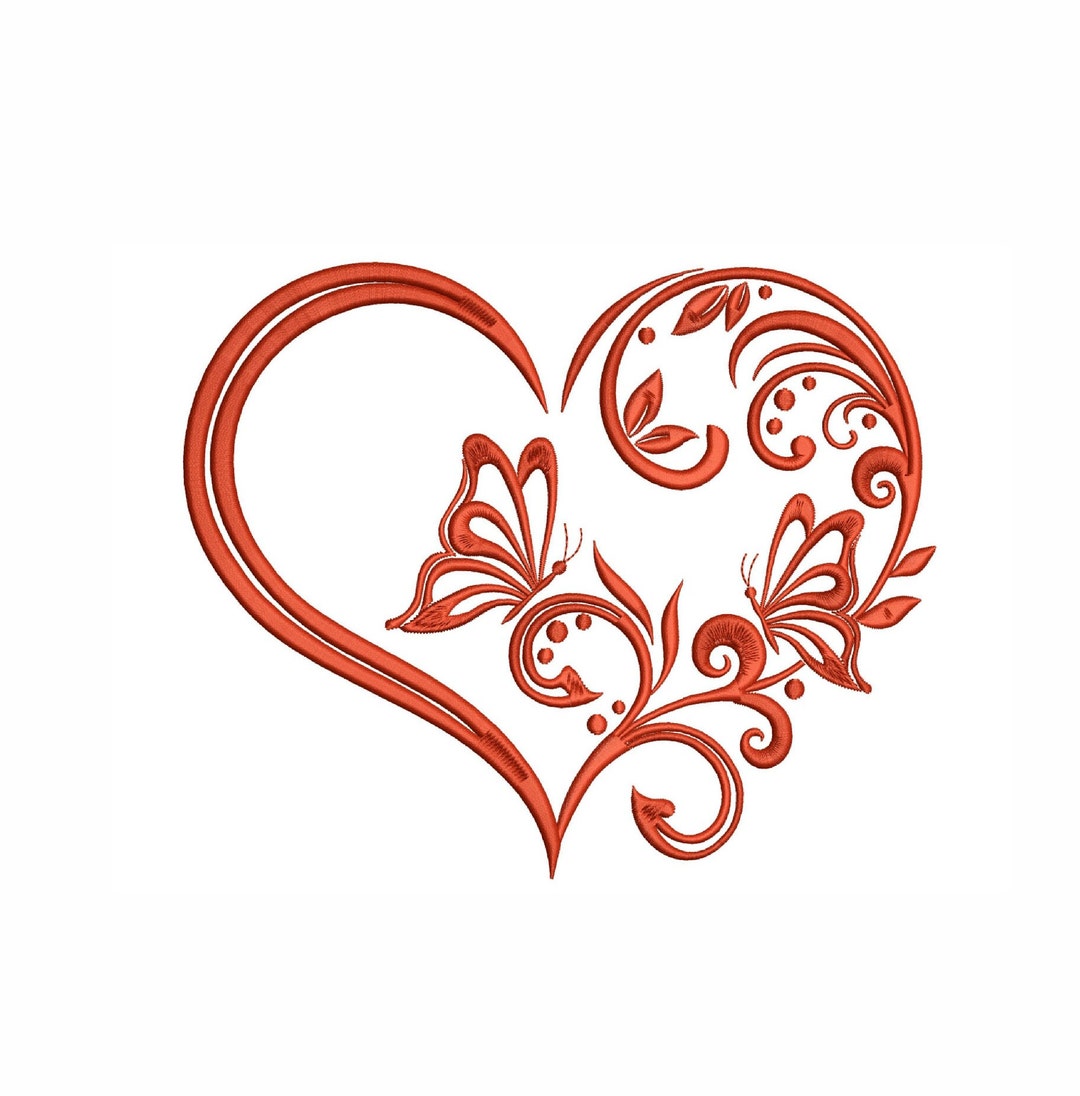 Heart With Butterfly Embroidery Design, Love Embroidery Design, 6 Sizes ...