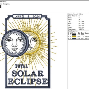 Total Solar Eclipse 08/04/2024: in Digital Format Machine Embroidery ...