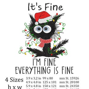 Christmas Cat Embroidery Design: It's Fine, I'm Fine (4 Sizes) (instant ...