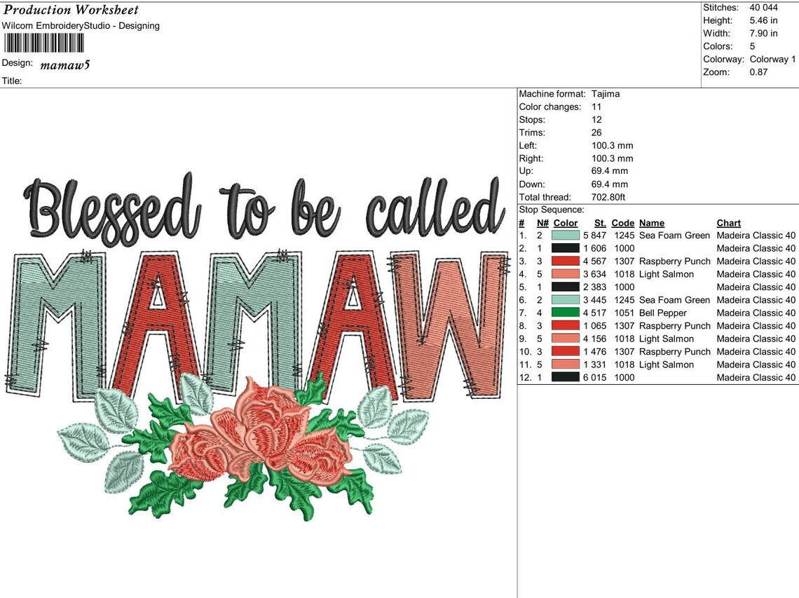 Blessed to Be Called Mamaw Embroidery Design, Grandma Floral Embroidery ...