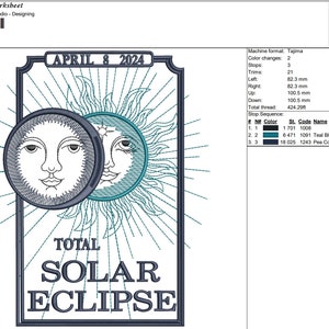 Total Solar Eclipse 08/04/2024: in Digital Format Machine Embroidery ...