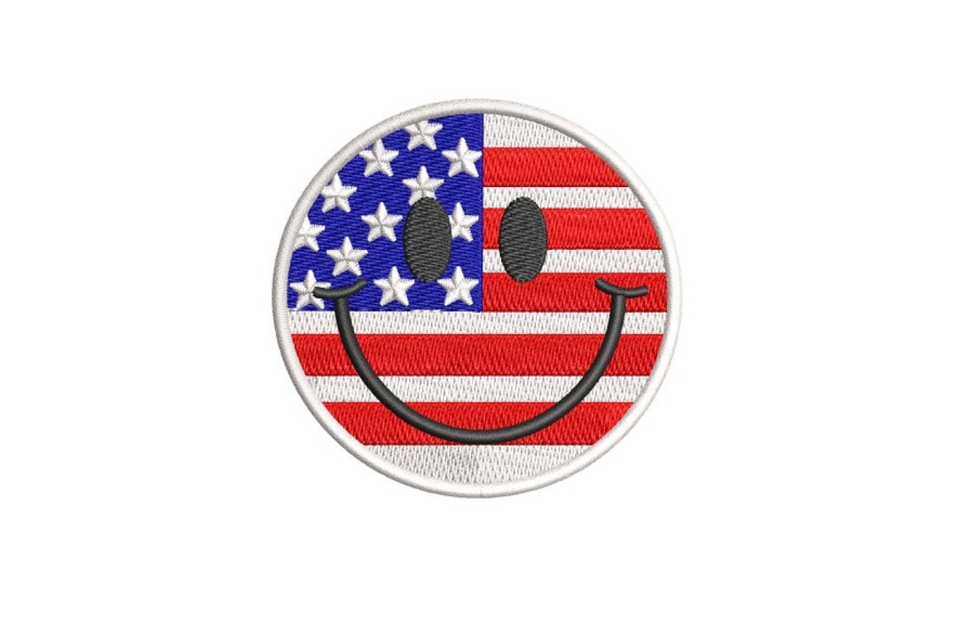 American Flag Smile Machine Embroidery, American USA US Flag Patch ...