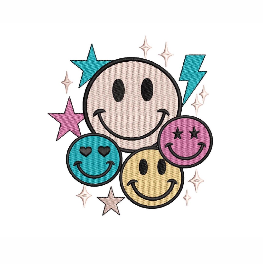 Retro Smile Face Embroidery Design: Groovy Vintage Pattern (4 Sizes ...