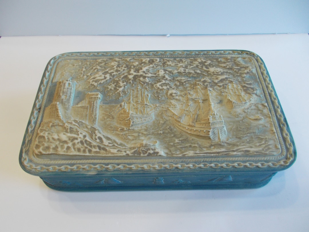 Large~incolay~stone~box~nautical~sailing Ship~sailboat~dresser~box~12 1 ...