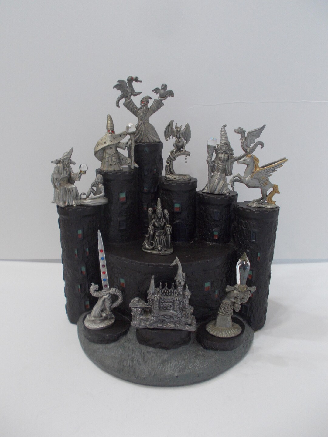 Large~fantasy~castle~display~pewter~figurines~80's~crystal Ball~jewels ...