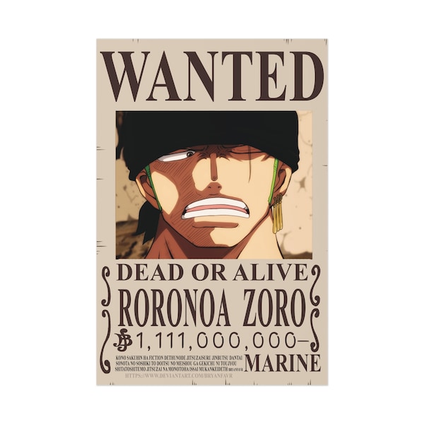 Zoro Bounty Poster - Etsy