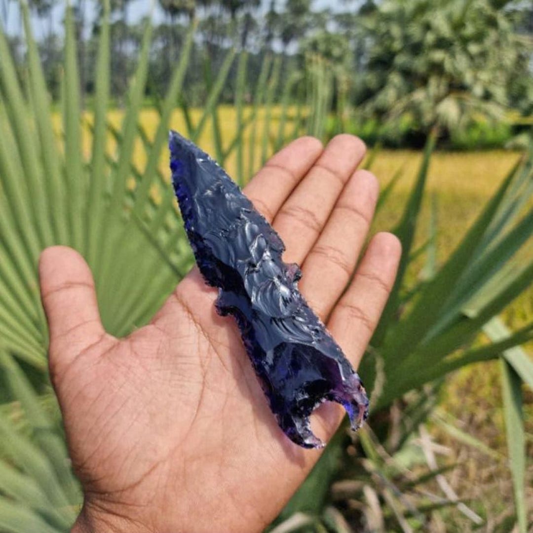 Handmade Blue Obsidian Glass Arrow Head - Crystal Gemstone Point - Etsy