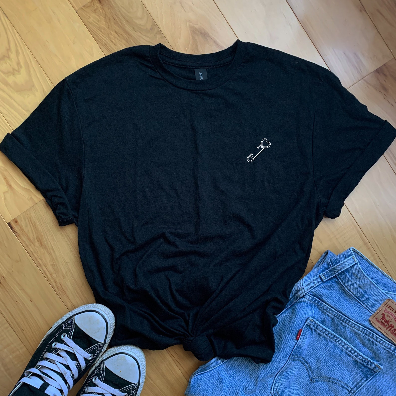 Heart Safety Pin Tshirt, Valentines Day Shirt for Women, Heart Charm ...