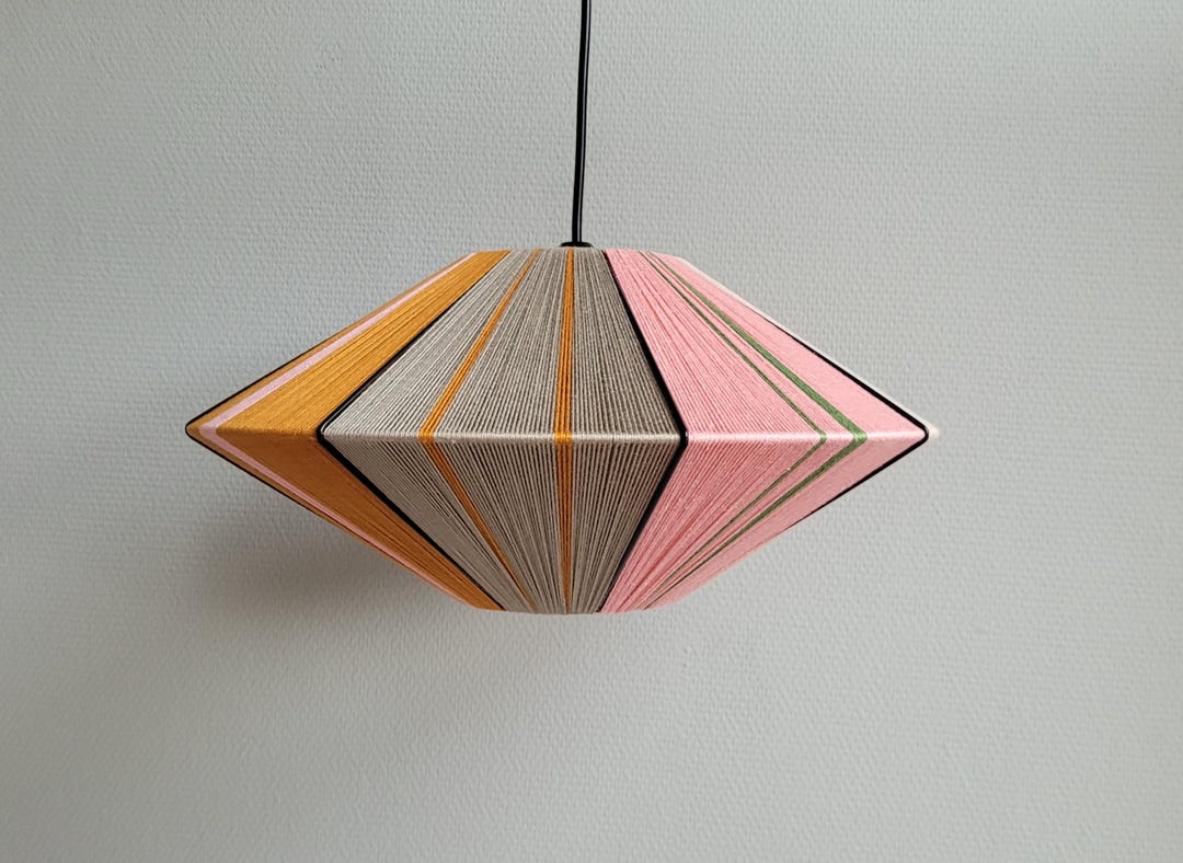 UFO Lampshade Lamp, Colorblock Lamp, Yarn Wrapped Lampshade, Yarn Lamp ...