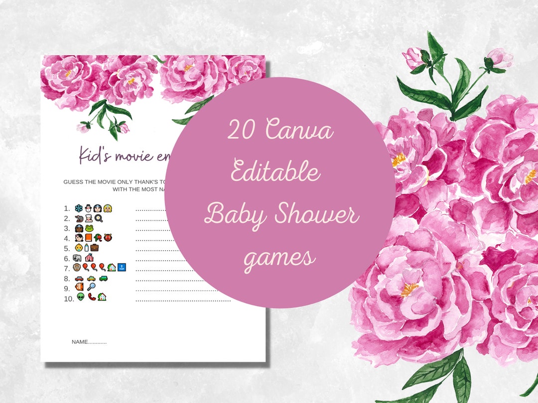 Editable ALL Pink Peony Baby Shower Game Bundle, 20 Games Baby Shower ...