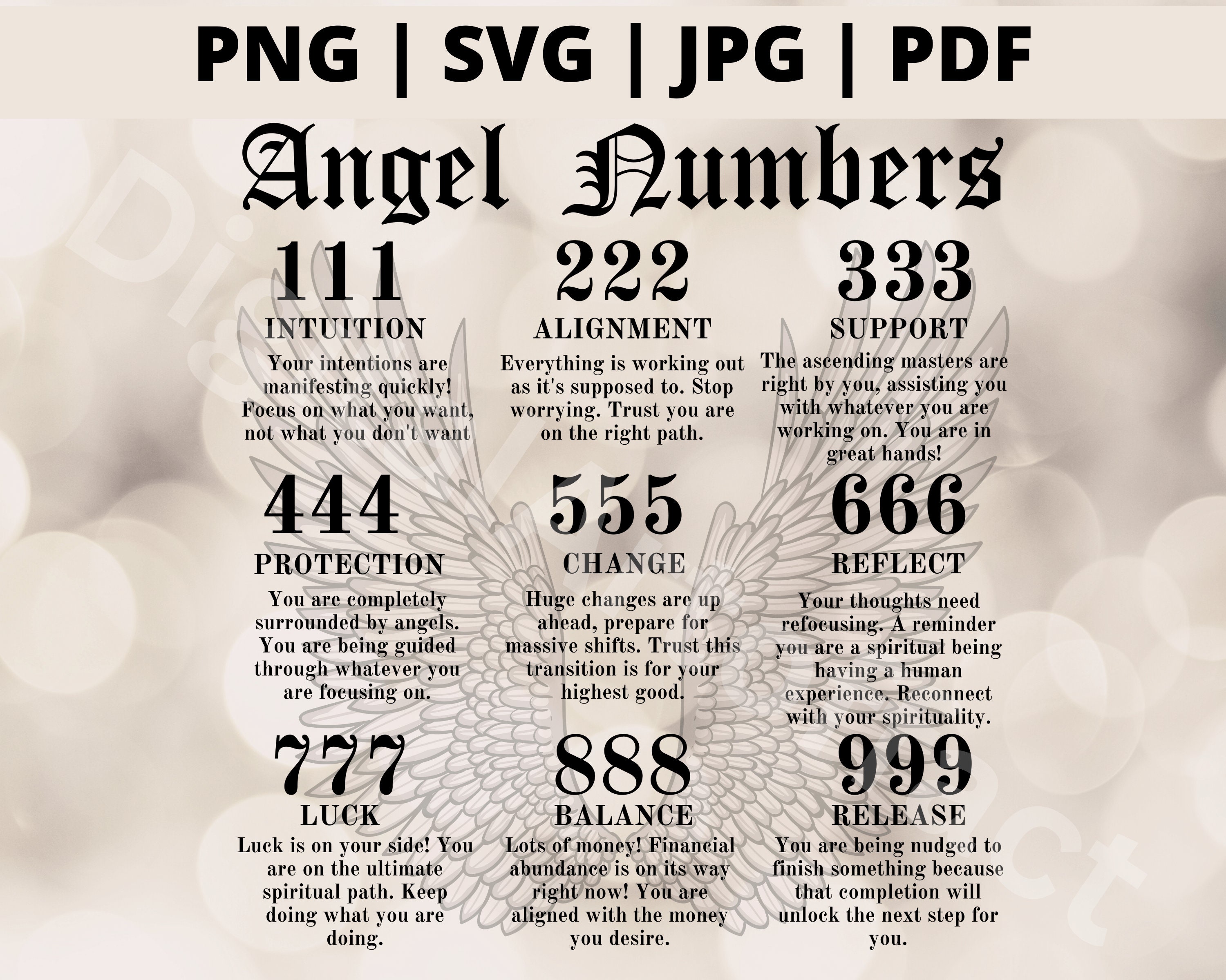 Angel Number Svg, Angel Wing PNG, Mystical Celestial Jpg, Manifestation ...