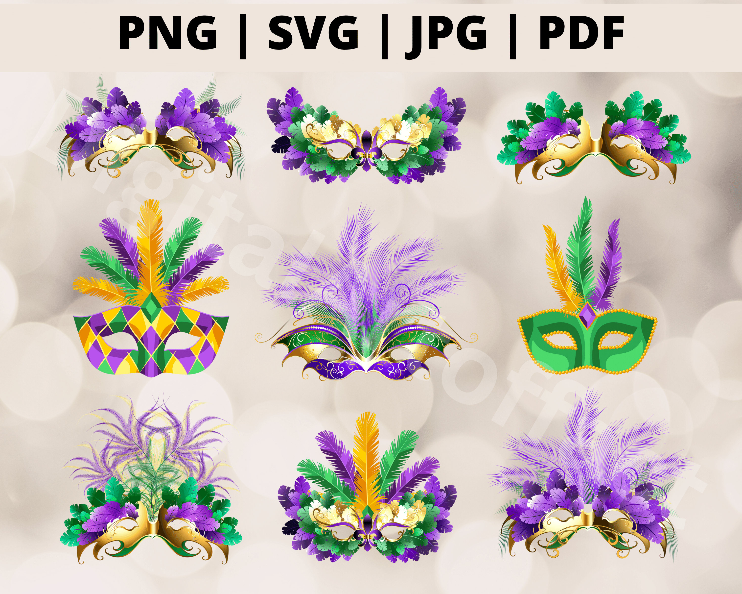 Mardi Gras Svg Masks, Mardi Gras Png, Fat Tuesday Svg, Flower De Luce ...