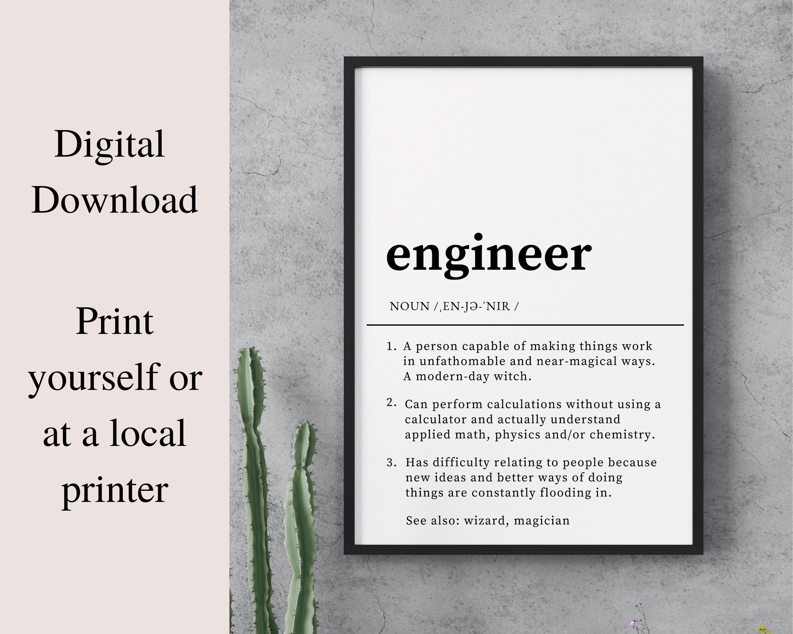 Engineer Definition Funny Sarcastic Wall Art, Engineer Gifts ...