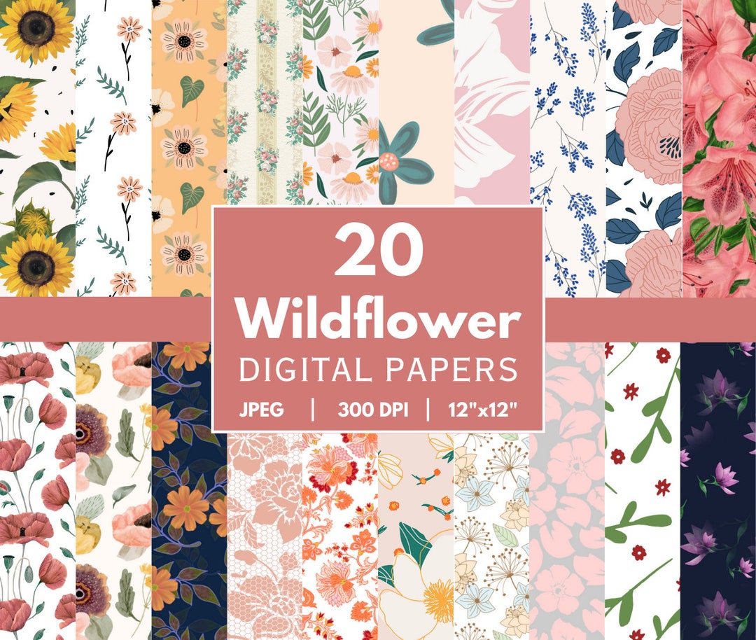Wildflowers Digital Paper Set Spring Flowers Junk Journal - Etsy