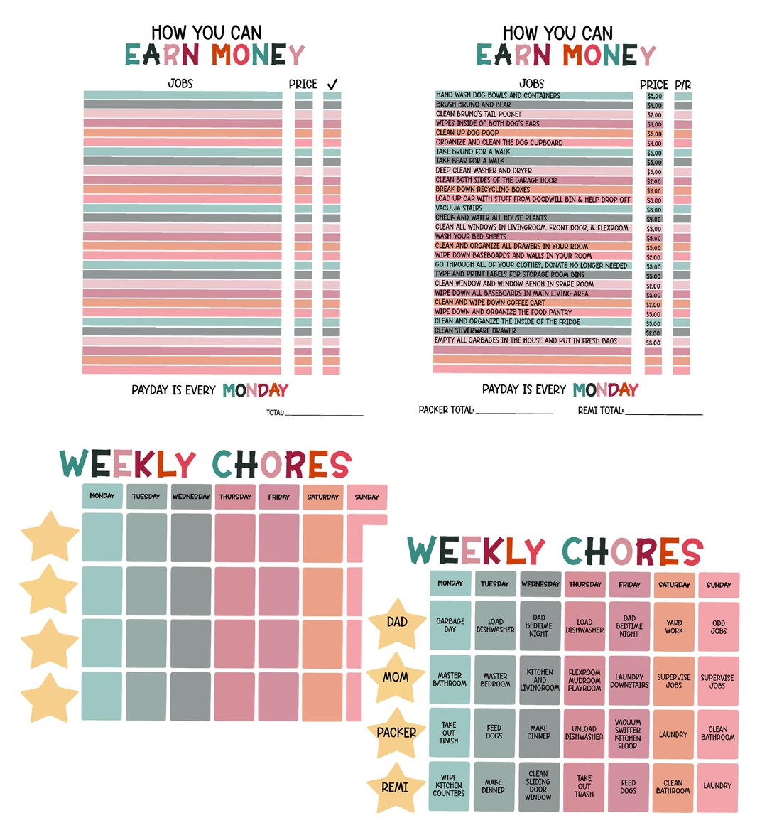 Job Chart and Chore Chart for Kids Bundle - Etsy