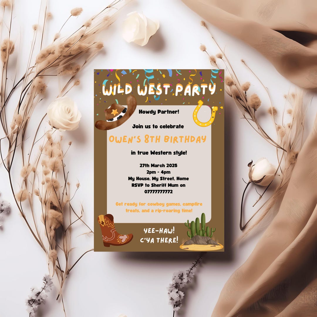 Wild West Birthday Party Invitation | Editable Canva Template | Cowboy ...