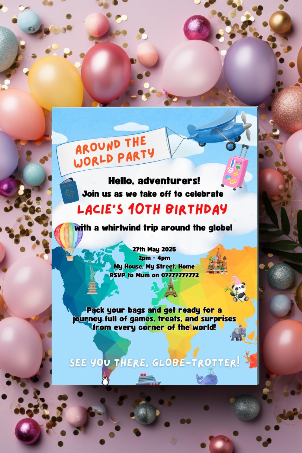 Editable Around the World Birthday Invitation | Travel-themed Kids ...