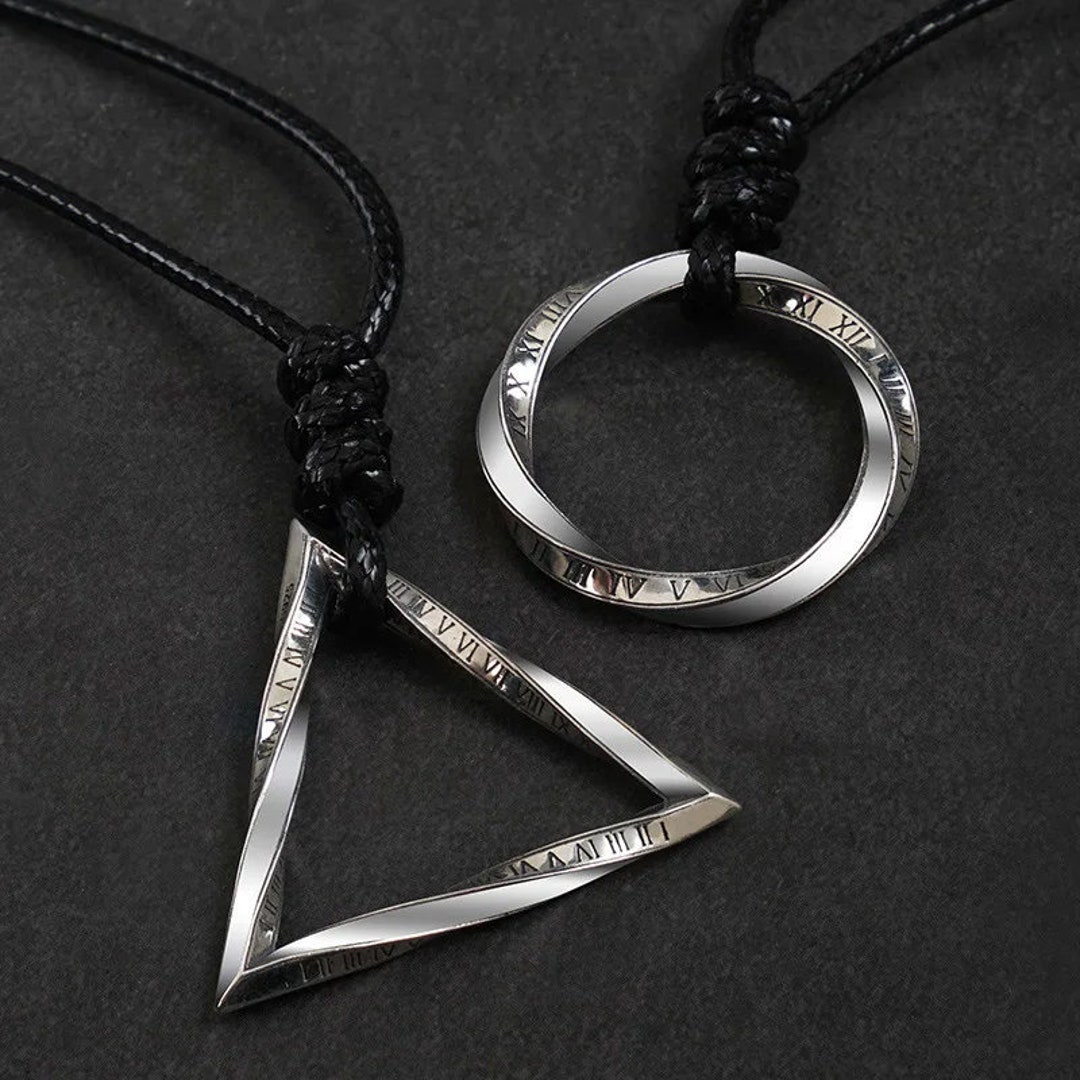 Mobius Strip Sterling Silver Couple Necklace S925 Triangle and Round ...