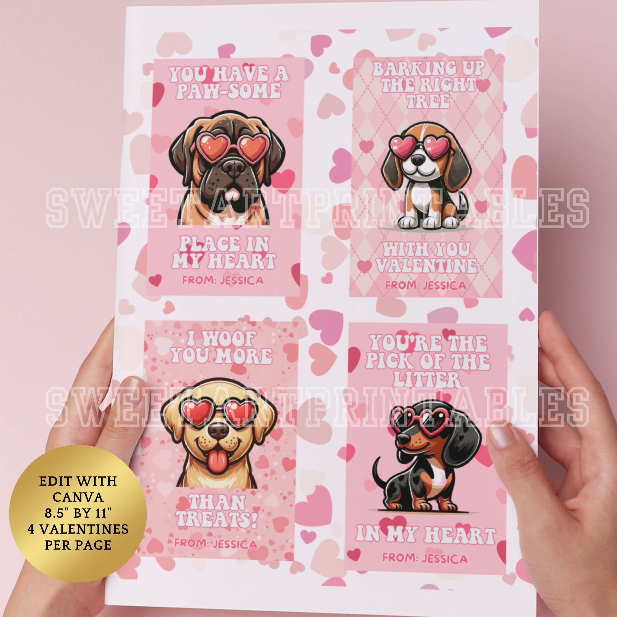 Printable Dog Valentine's Day Card Editable Classroom Valentine Cards ...