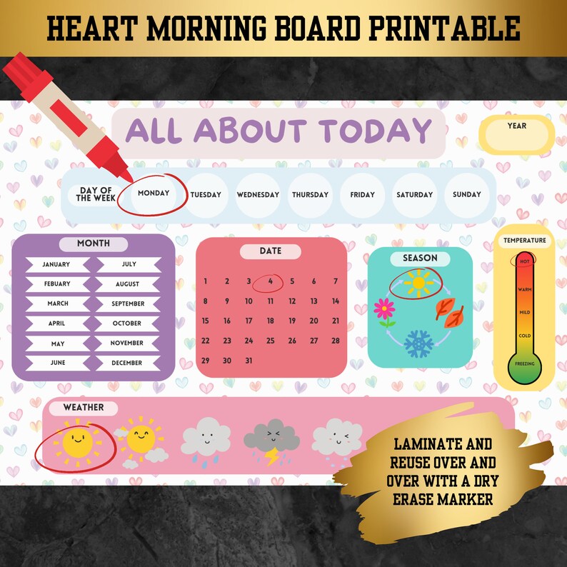 Kids Daily Morning Board Kids Classroom Calendar All About Today ...