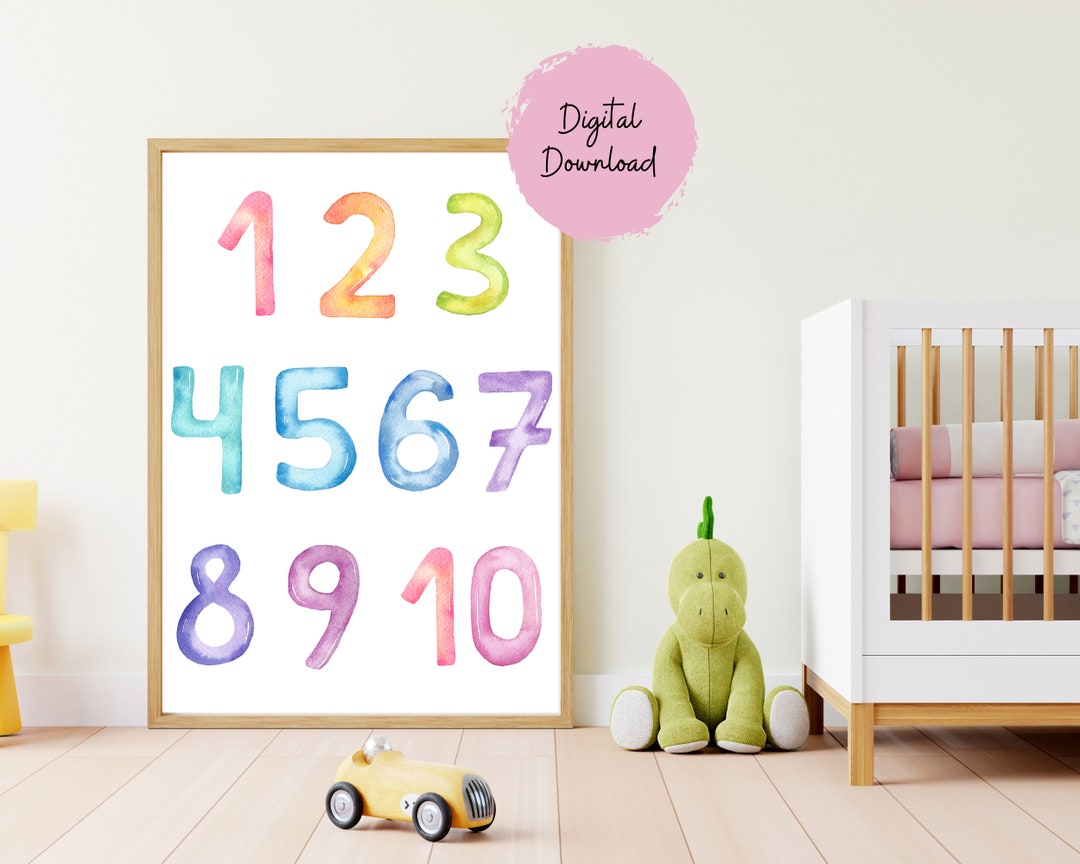 Watercolour Numbers, Rainbow Numbers, Nursery Numbers, 123 Print ...