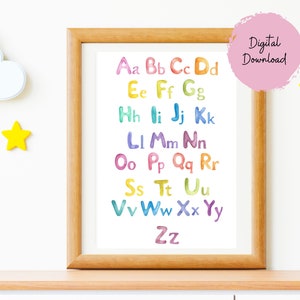 Watercolour Alphabet, Rainbow Alphabet, Nursery Alphabet, ABC Print ...
