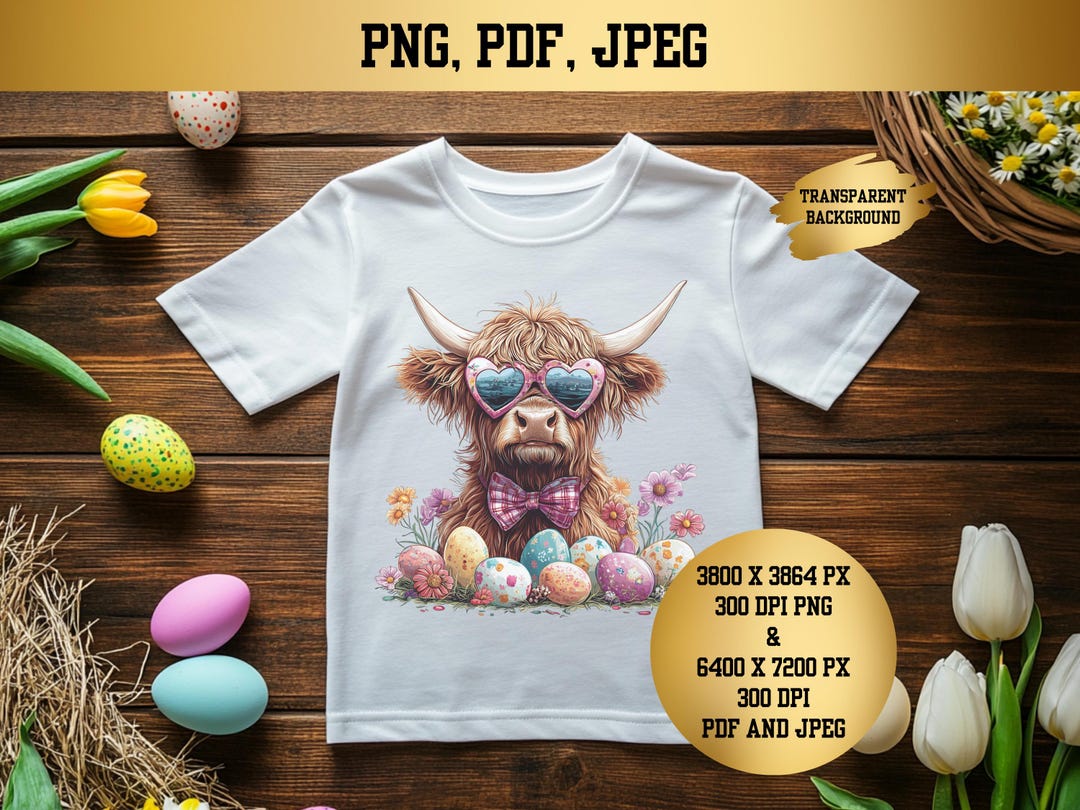 Easter Day Highland Cow PNG | Cute Cow Easter PDF | Highlandcow Happy ...