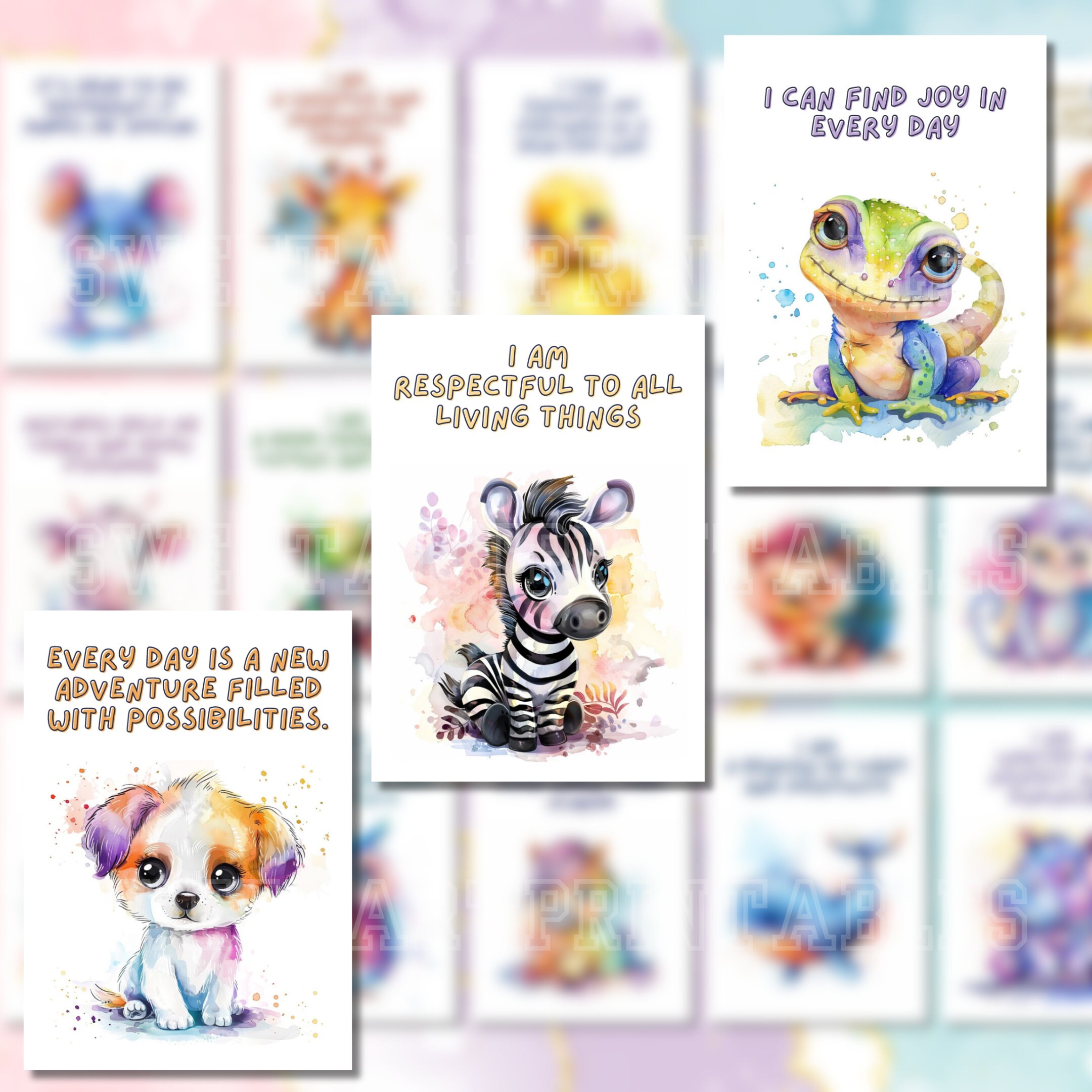 Printable Kids Watercolor Animal Affirmation Cards | 32 Positive ...