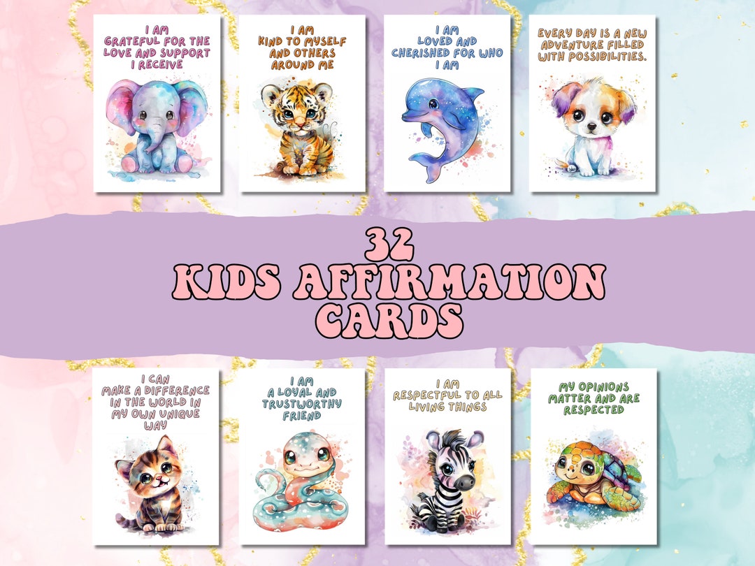 Printable Kids Watercolor Animal Affirmation Cards | 32 Positive ...