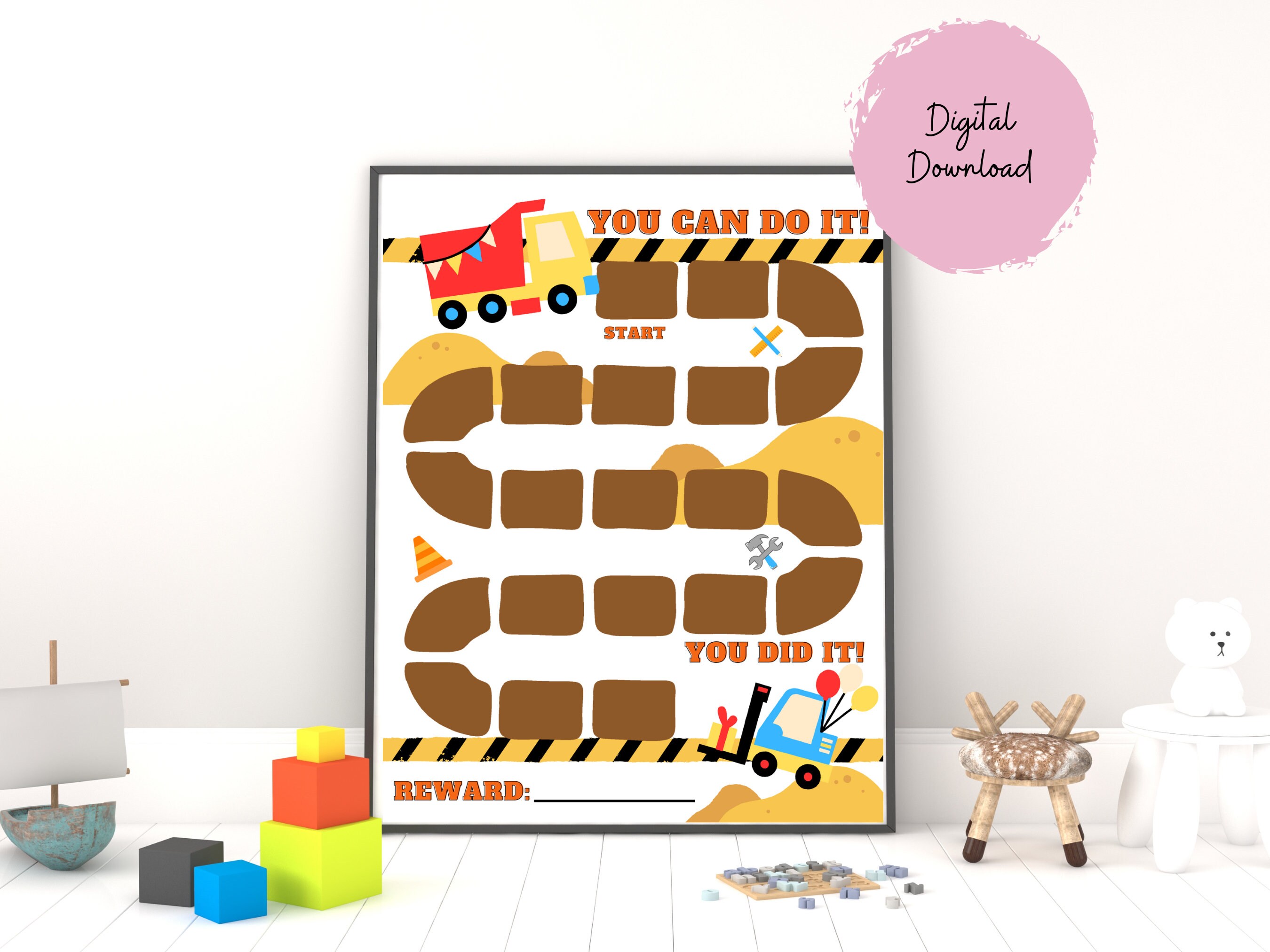 Construction Reward Chart Printable, Sticker Reward Chart, Daily Chore ...