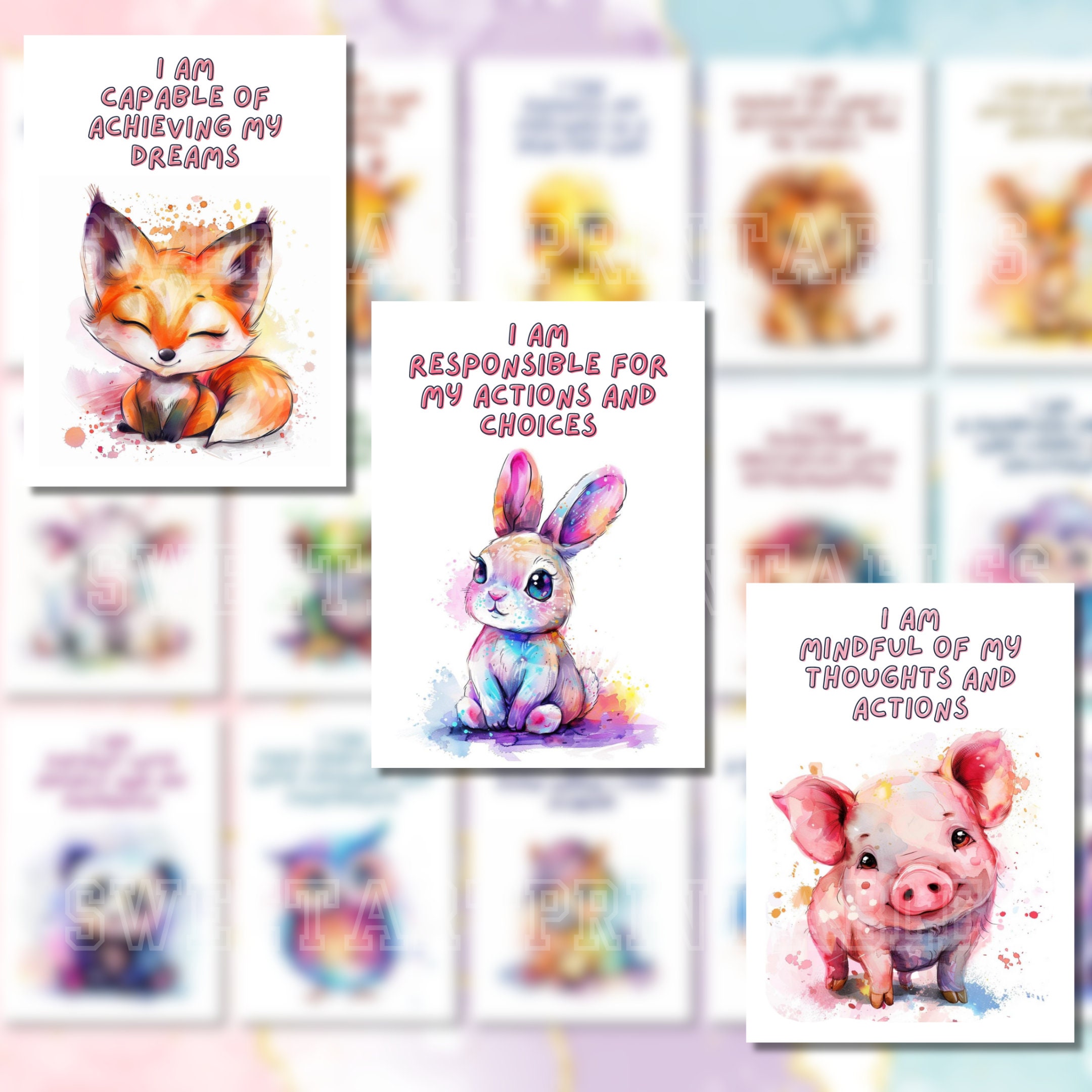 Printable Kids Watercolor Animal Affirmation Cards | 32 Positive ...