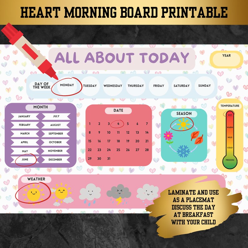 Kids Daily Morning Board Kids Classroom Calendar All About Today ...