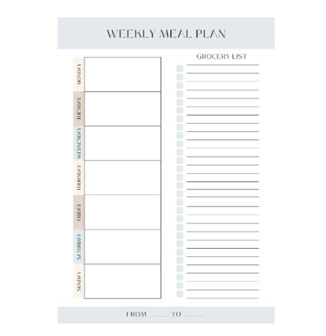 Weekly Meal Planner and Grocery List Printable Menu Planner With ...