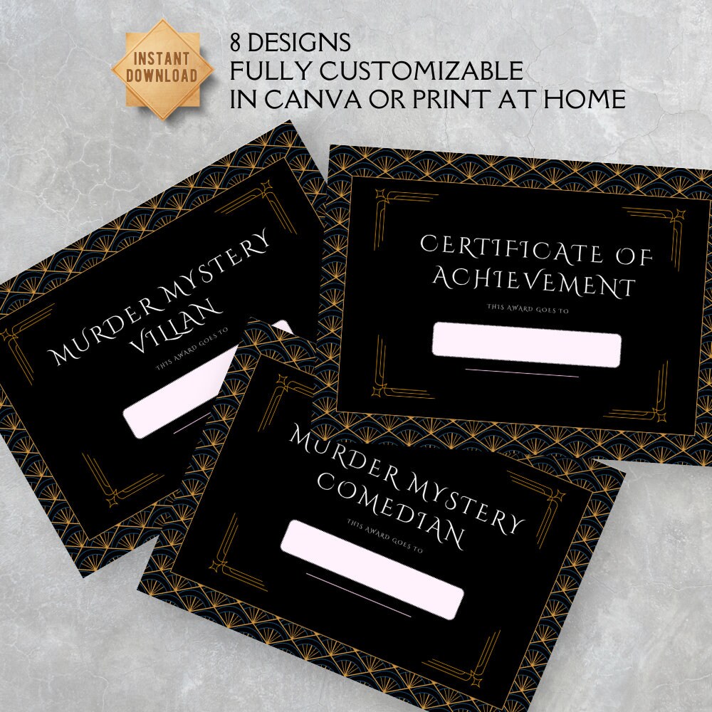 Murder Mystery Award Certificate | Awards for Mystery Parties | Murder ...