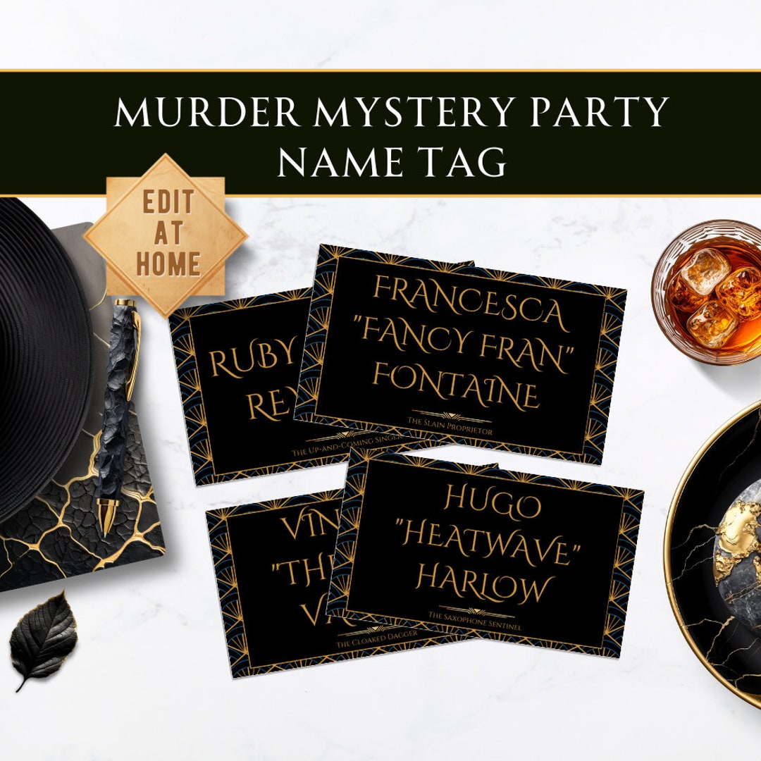 Editable Name Tags 1920's Murder Mystery Murder Mystery Game Gatsby ...