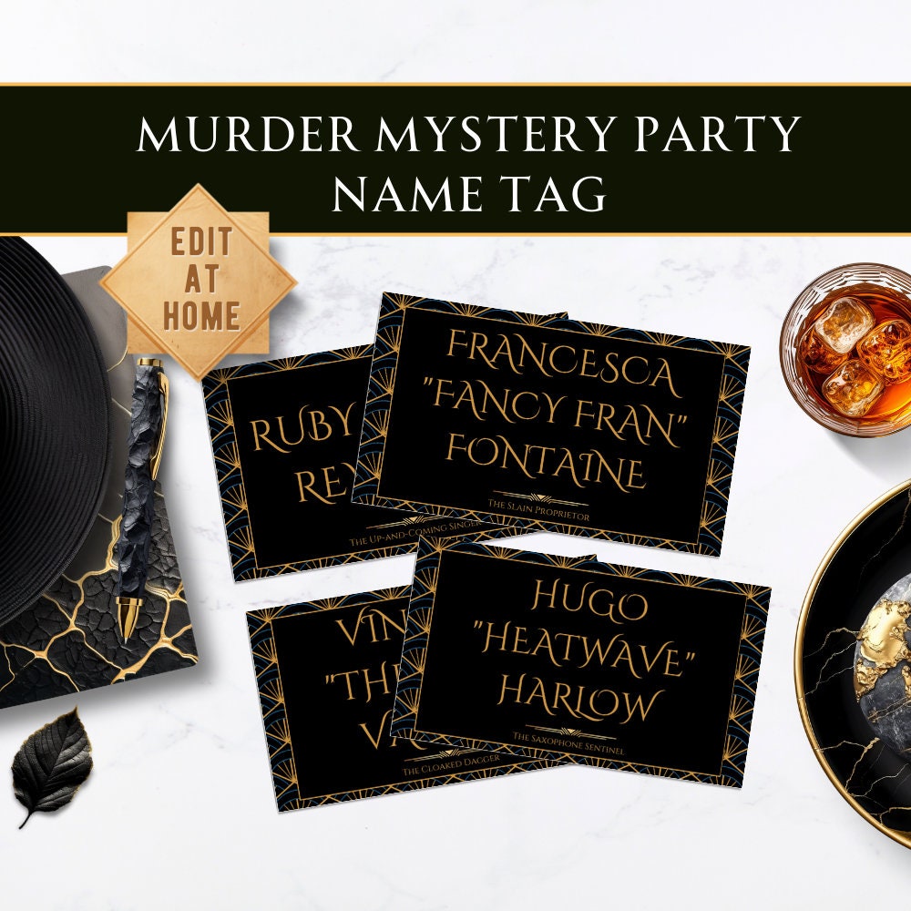 Editable Name Tags 1920's Murder Mystery Murder Mystery Game Gatsby ...