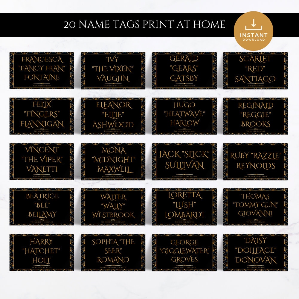 Editable Name Tags | 1920's Murder Mystery | Murder Mystery Game ...