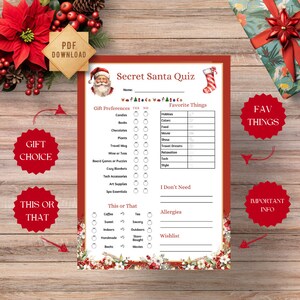 Secret Santa Printable | Secret Santa Questionaire | Dinner Party Quiz ...