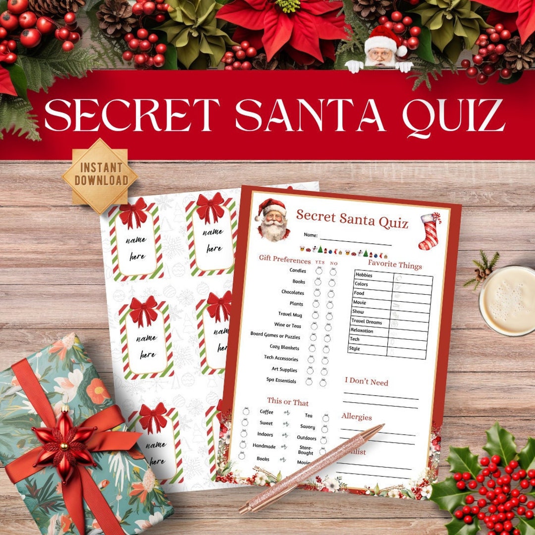 Secret Santa Printable Secret Santa Questionaire Dinner - Etsy