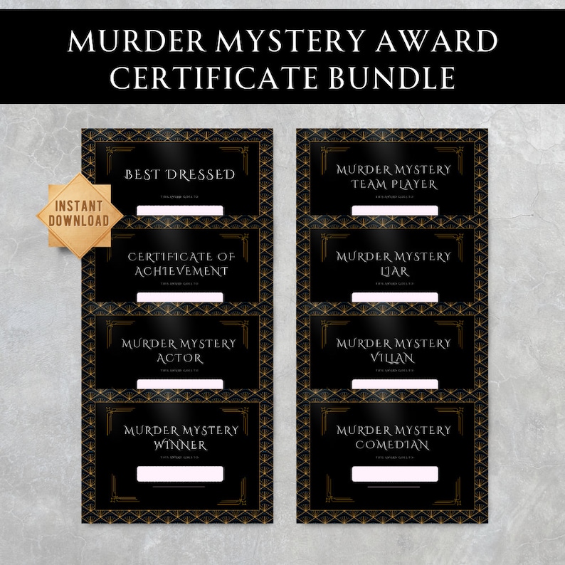 Murder Mystery Award Certificate | Awards for Mystery Parties | Murder ...