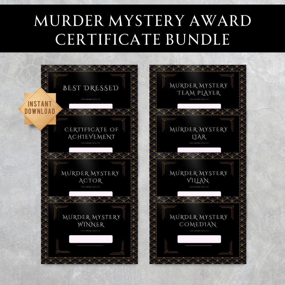 Murder Mystery Award Certificate | Awards for Mystery Parties | Murder ...