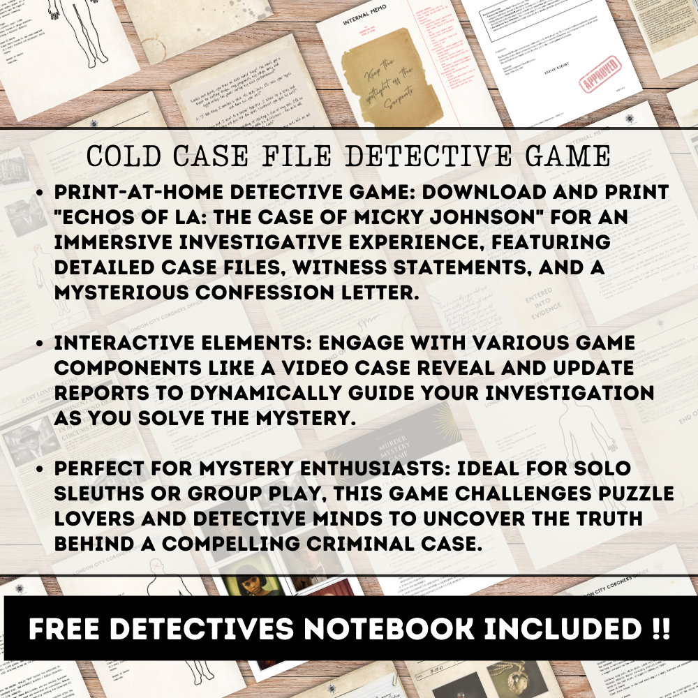 Printable Murder Mystery Cold Case File Unsolved Cold Case Murder File ...